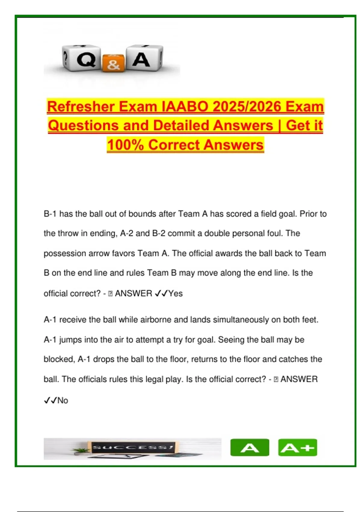 IAABO Refresher Exam 2025 | 50+ Basketball Rule Questions with Answers ...
