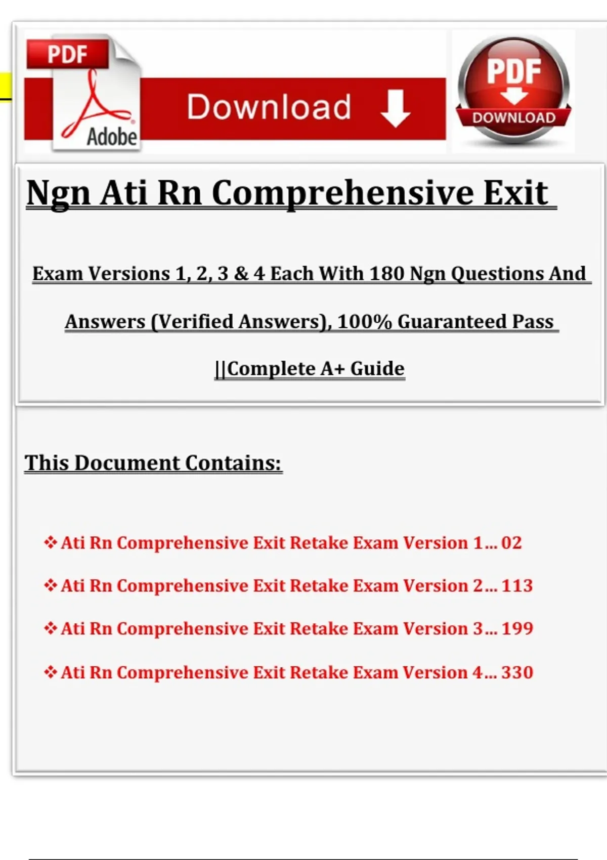 ATI RN Comprehensive Exit Retake Exam Versions 1–4 | Complete Question ...
