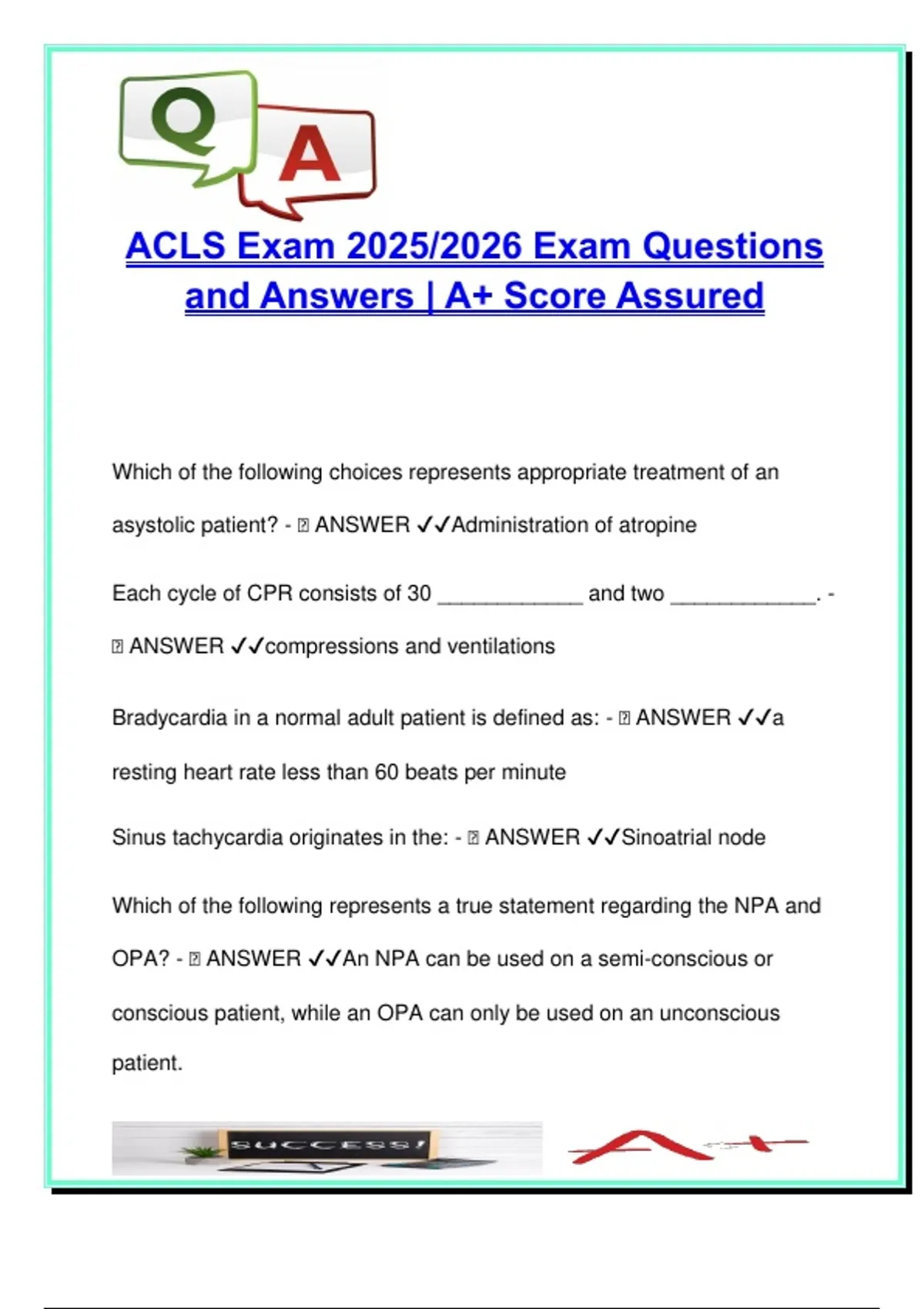ACLS – 2025/2026 Exam | 60 Solved Questions | Cardiac Rhythms, Stroke ...