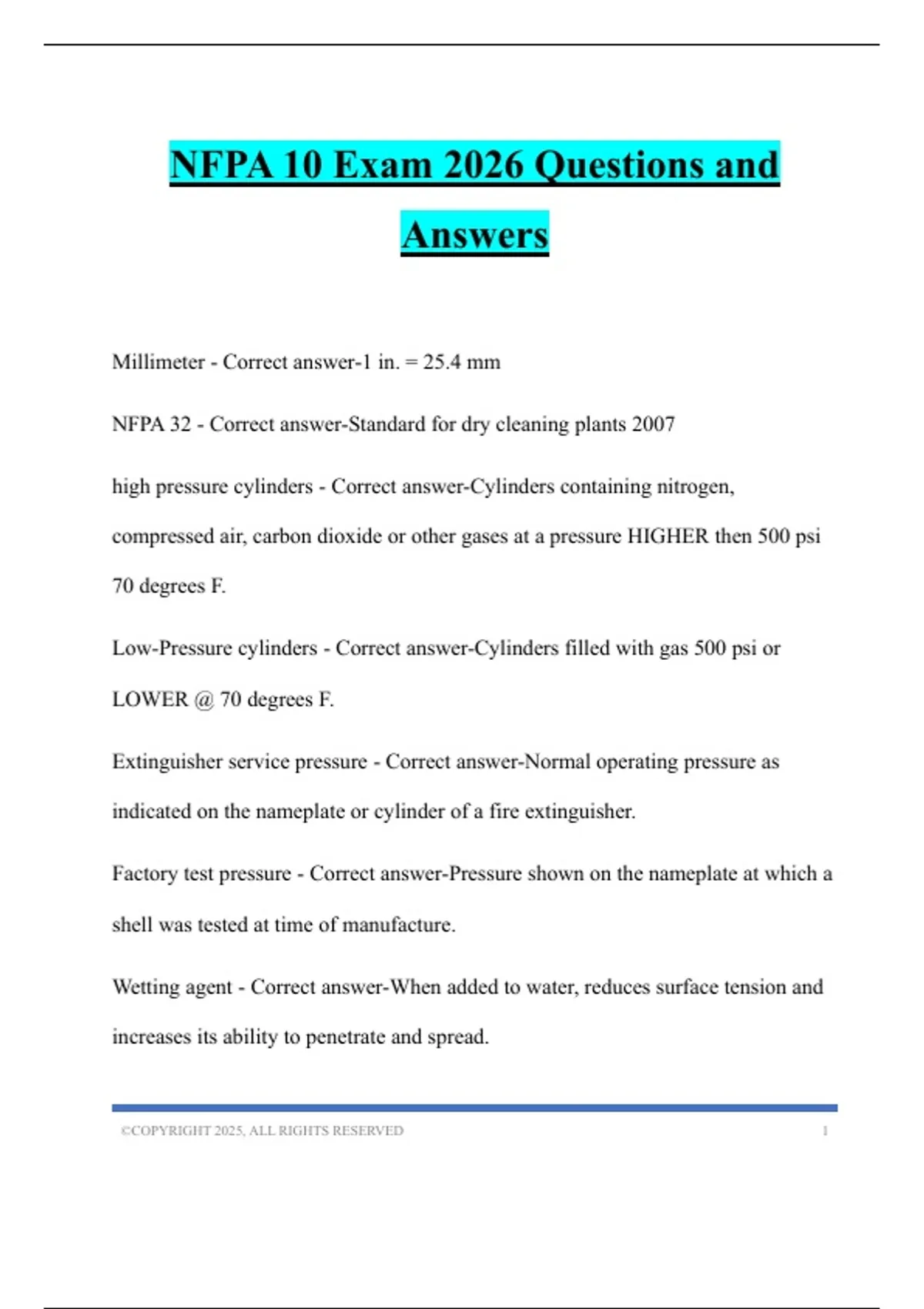 NFPA 10 Exam 2026 Questions and Answers - Nfpa 10 standard for portable ...