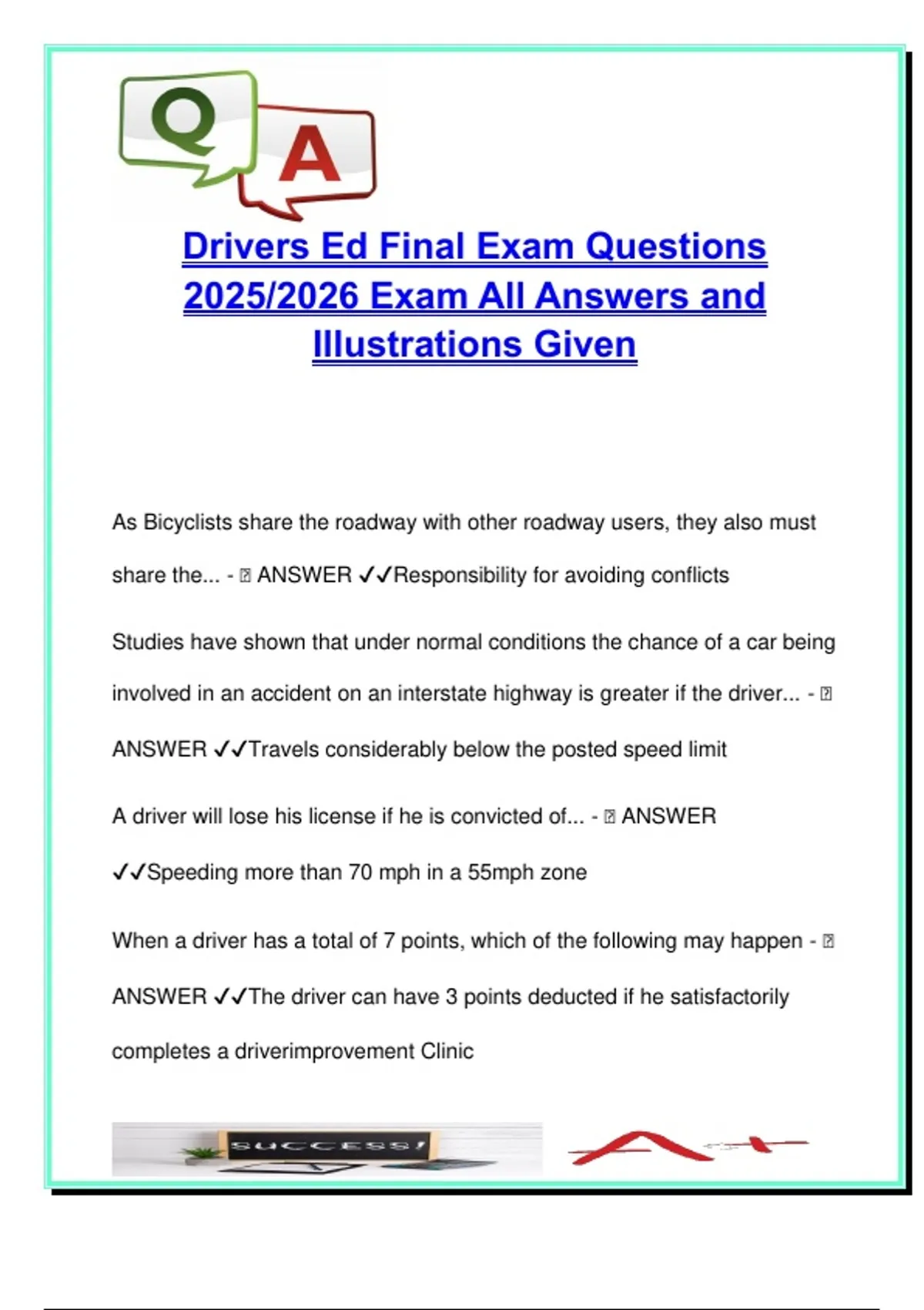 Driver’s Ed Final Exam – 2025/2026 | 200+ Solved Questions | Signs ...