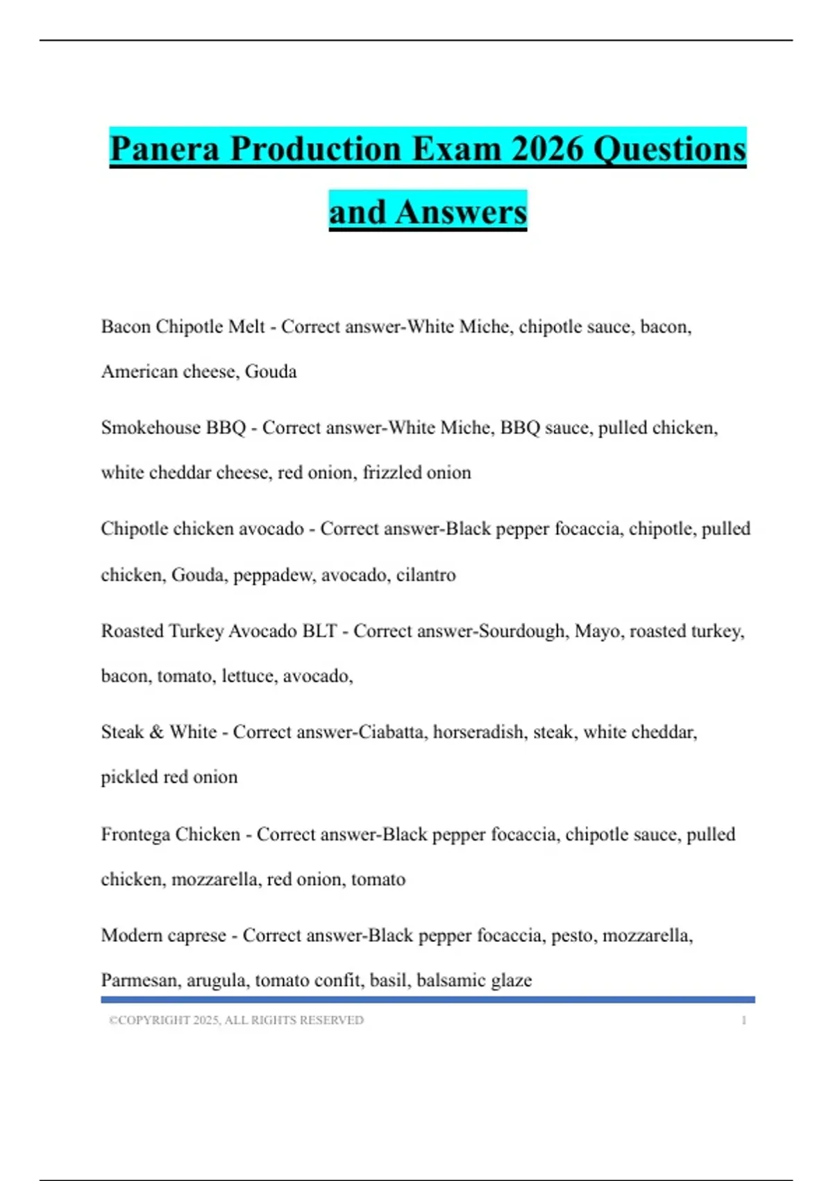 Panera Production Exam 2026 Questions and Answers - Panera sandwich ...