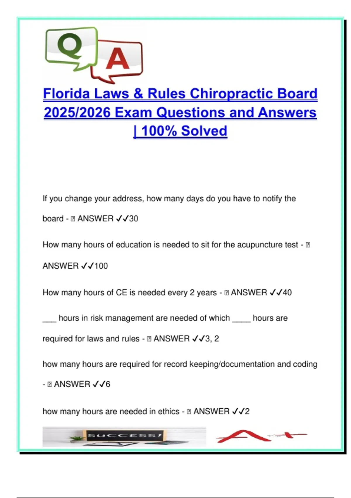 Florida Chiropractic Laws and Rules – 2025/2026 – 180 Solved Questions ...