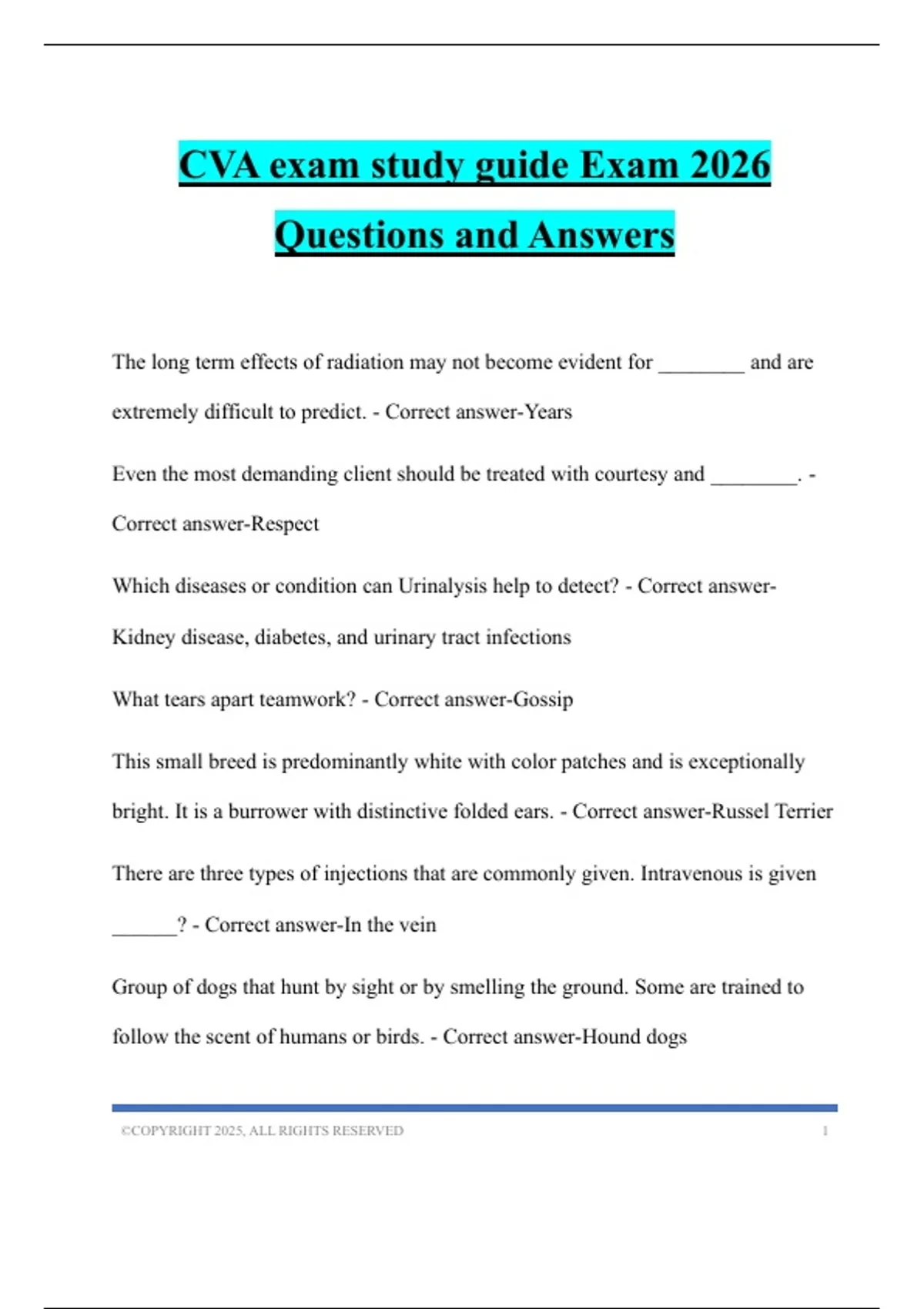 CVA exam study guide Exam 2026 Questions and Answers - CVA level 1 ...