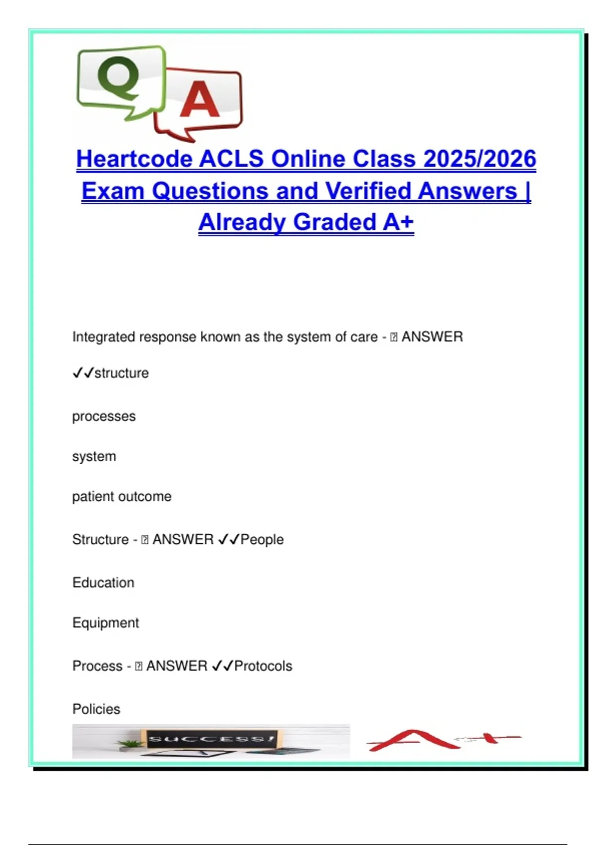 HeartCode ACLS Online Class – 2025/2026 – 150+ Questions and Verified ...