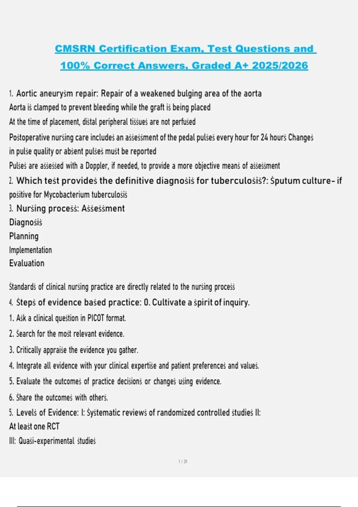 CMSRN Certification Exam Test Questions and 100% Correct Answers ...