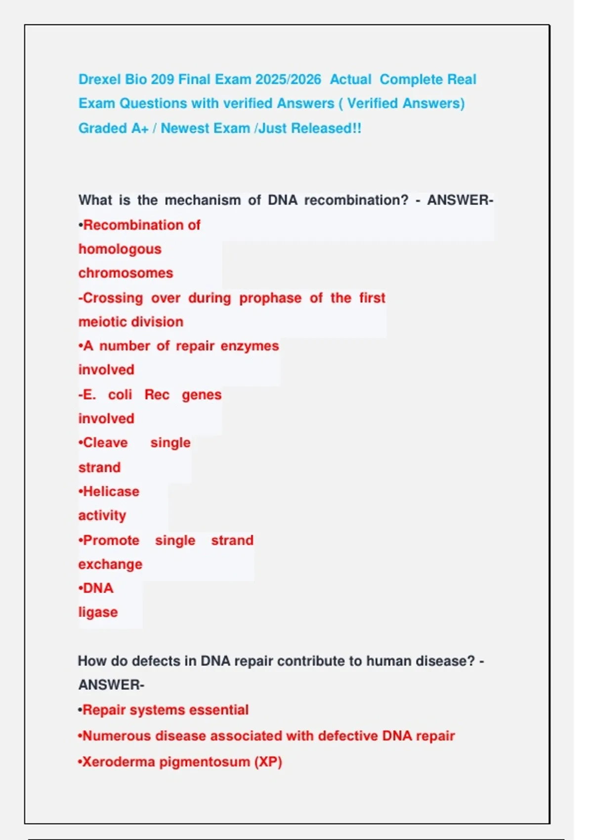 Drexel Bio 209 Final Exam 2025/2026 Actual Complete Real Exam Questions ...