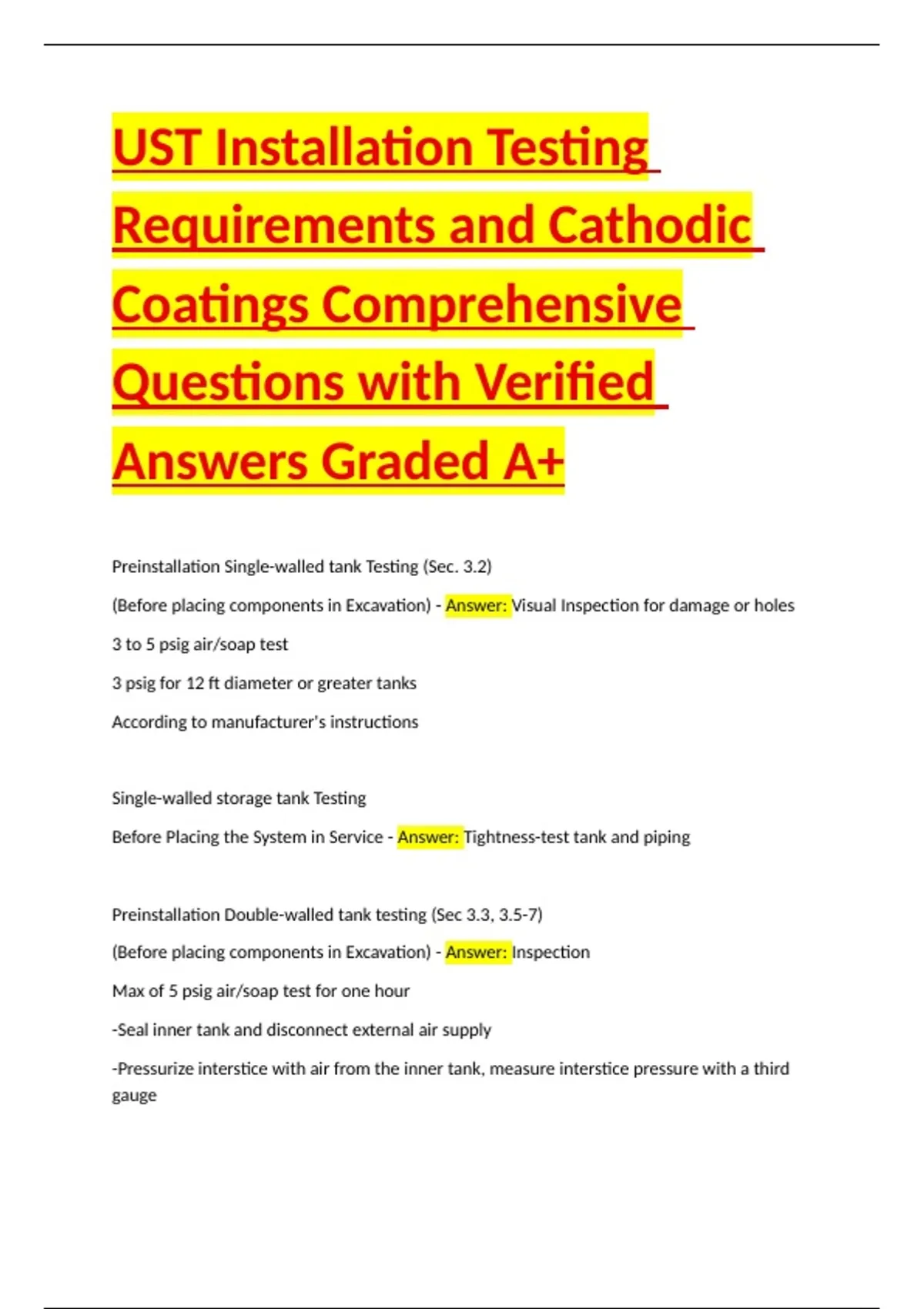 UST Installation Testing Requirements and Cathodic Coatings ...