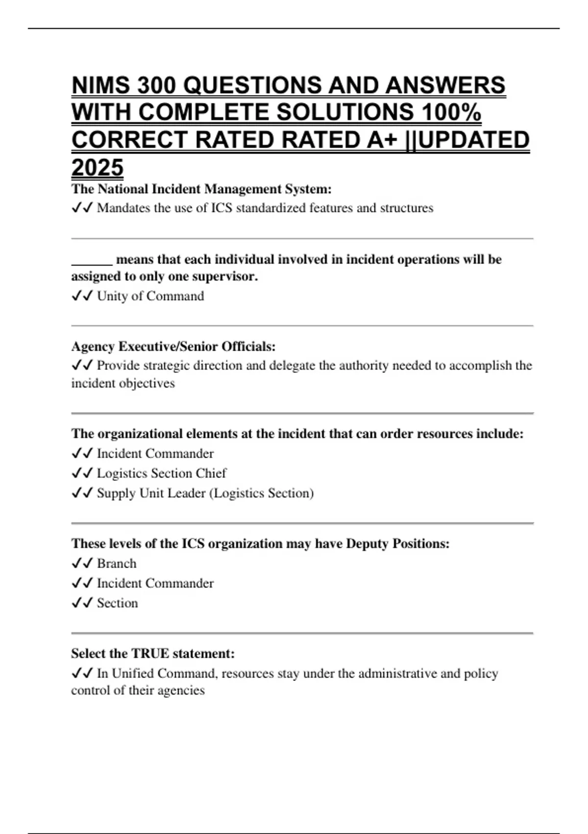 NIMS 300 QUESTIONS AND ANSWERS WITH COMPLETE SOLUTIONS 100% CORRECT ...
