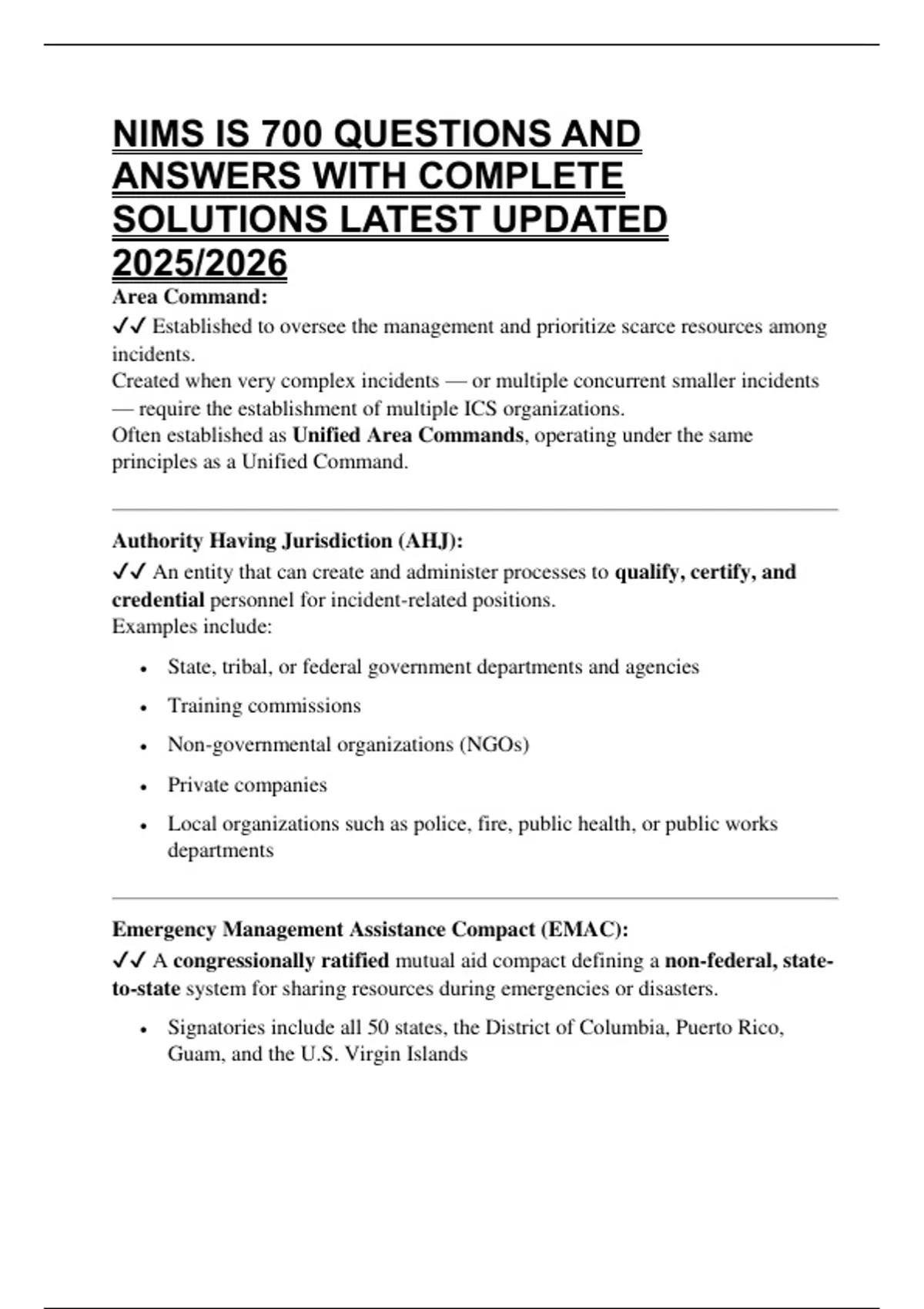NIMS IS 700 QUESTIONS AND ANSWERS WITH COMPLETE SOLUTIONS LATEST ...
