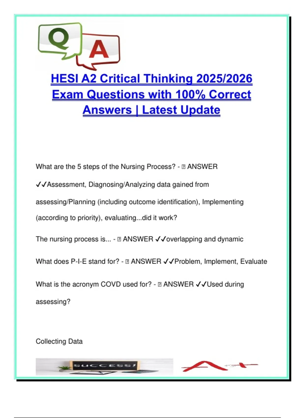 HESI A2 Critical Thinking | 170 Questions with Answers | Nursing Process, Ethics, Clinical ...