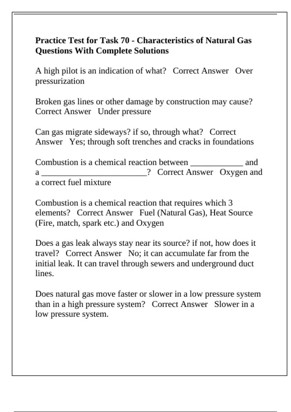 Practice Test for Task 70 - Characteristics of Natural Gas Questions ...