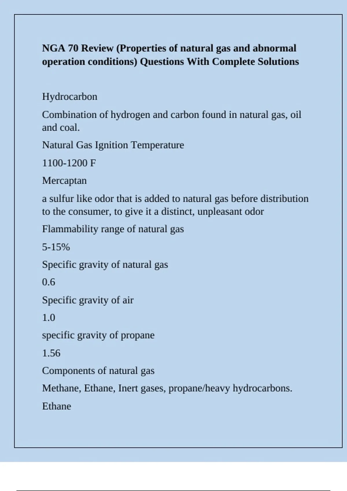 NGA 70 Review (Properties of natural gas and abnormal operation ...