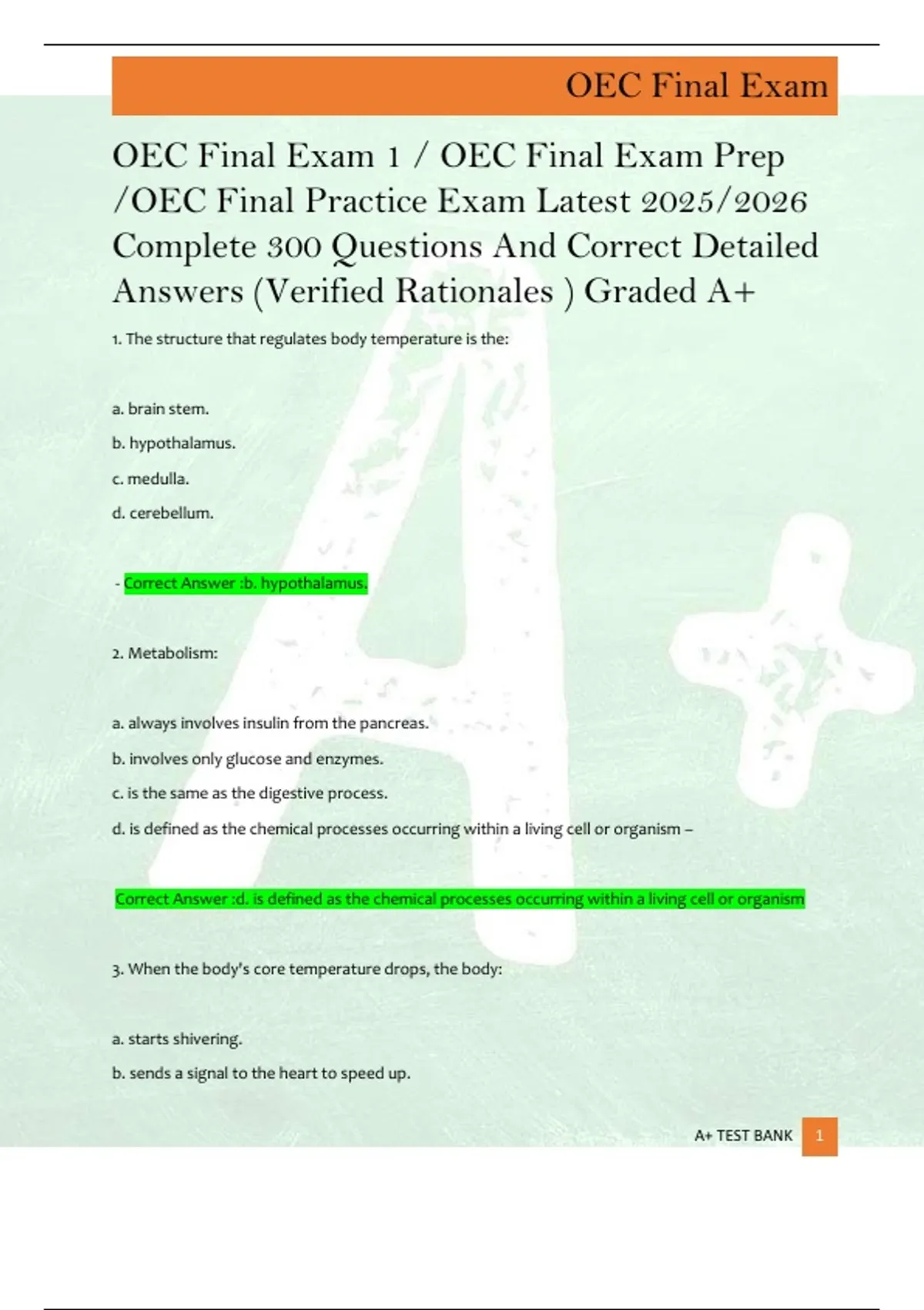 Oec Final Exam 1 Oec Final Exam Prep Oec Final Practice Exam Latest
