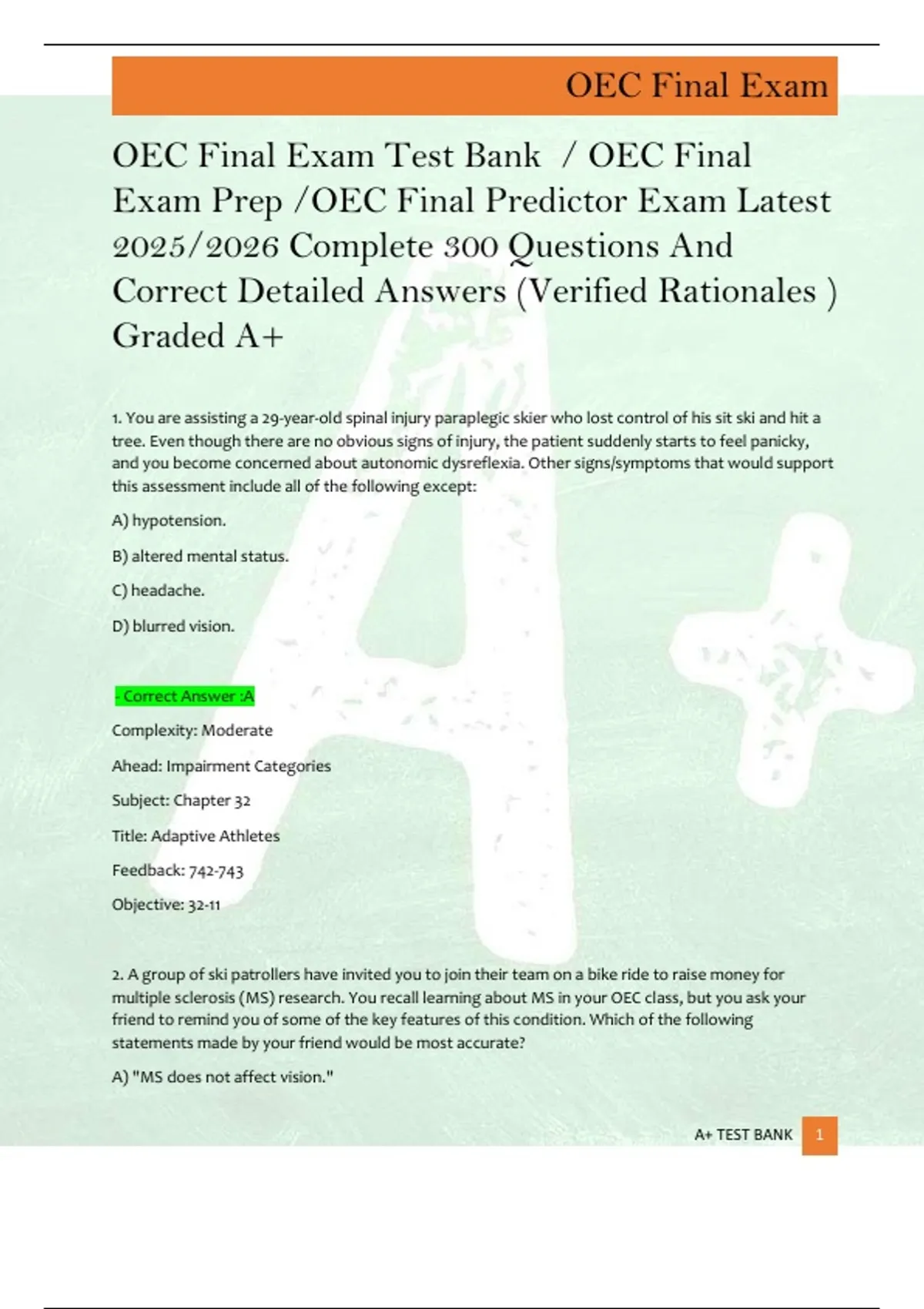 OEC Final Exam Test Bank / OEC Final Exam Prep /OEC Final Predictor ...