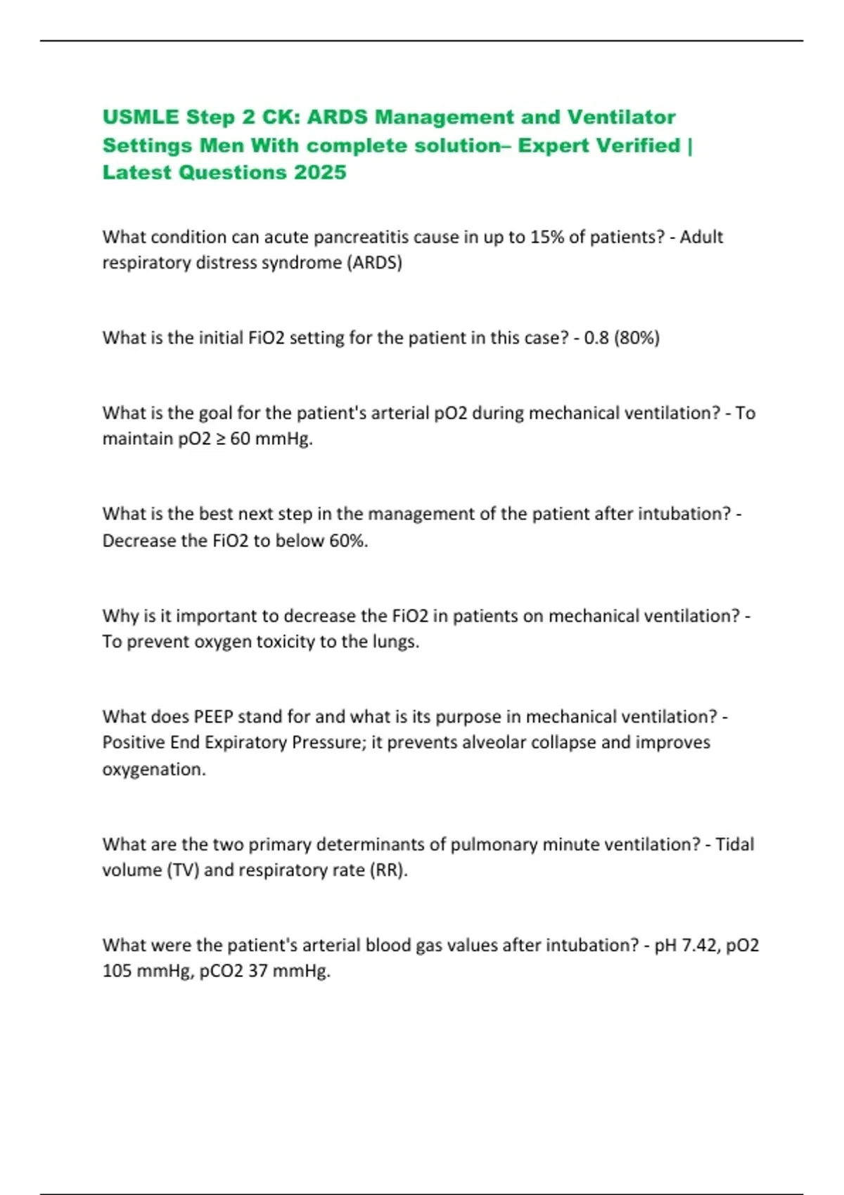 USMLE Step 2 CK: ARDS Management and Ventilator Settings Men With ...
