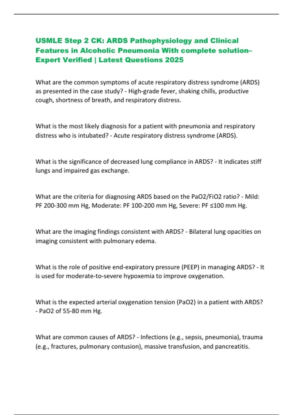 USMLE Step 2 CK: ARDS Pathophysiology and Clinical Features in ...