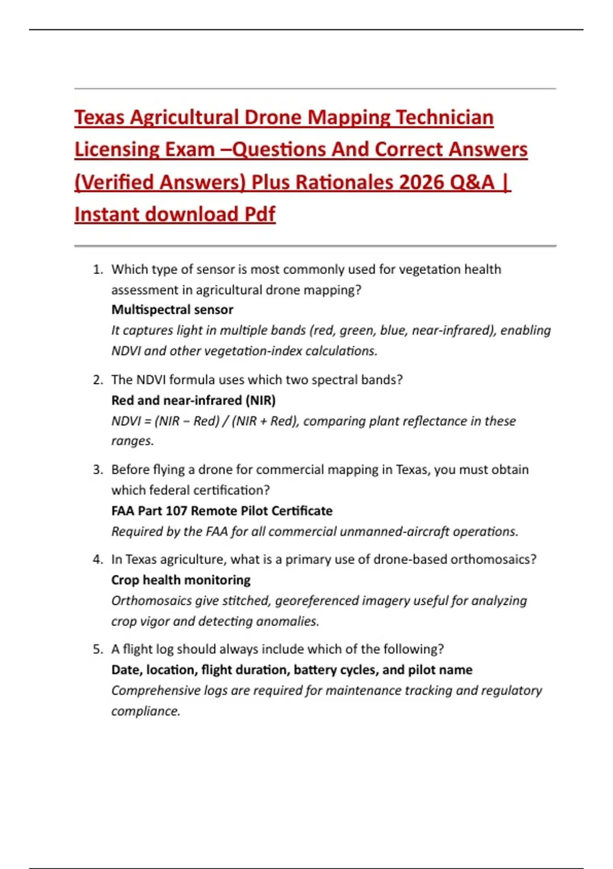 Texas Agricultural Drone Mapping Technician Licensing Exam –Questions ...