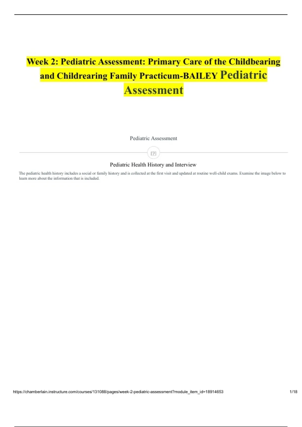 Week 2: Pediatric Assessment: Primary Care of the Childbearing and ...