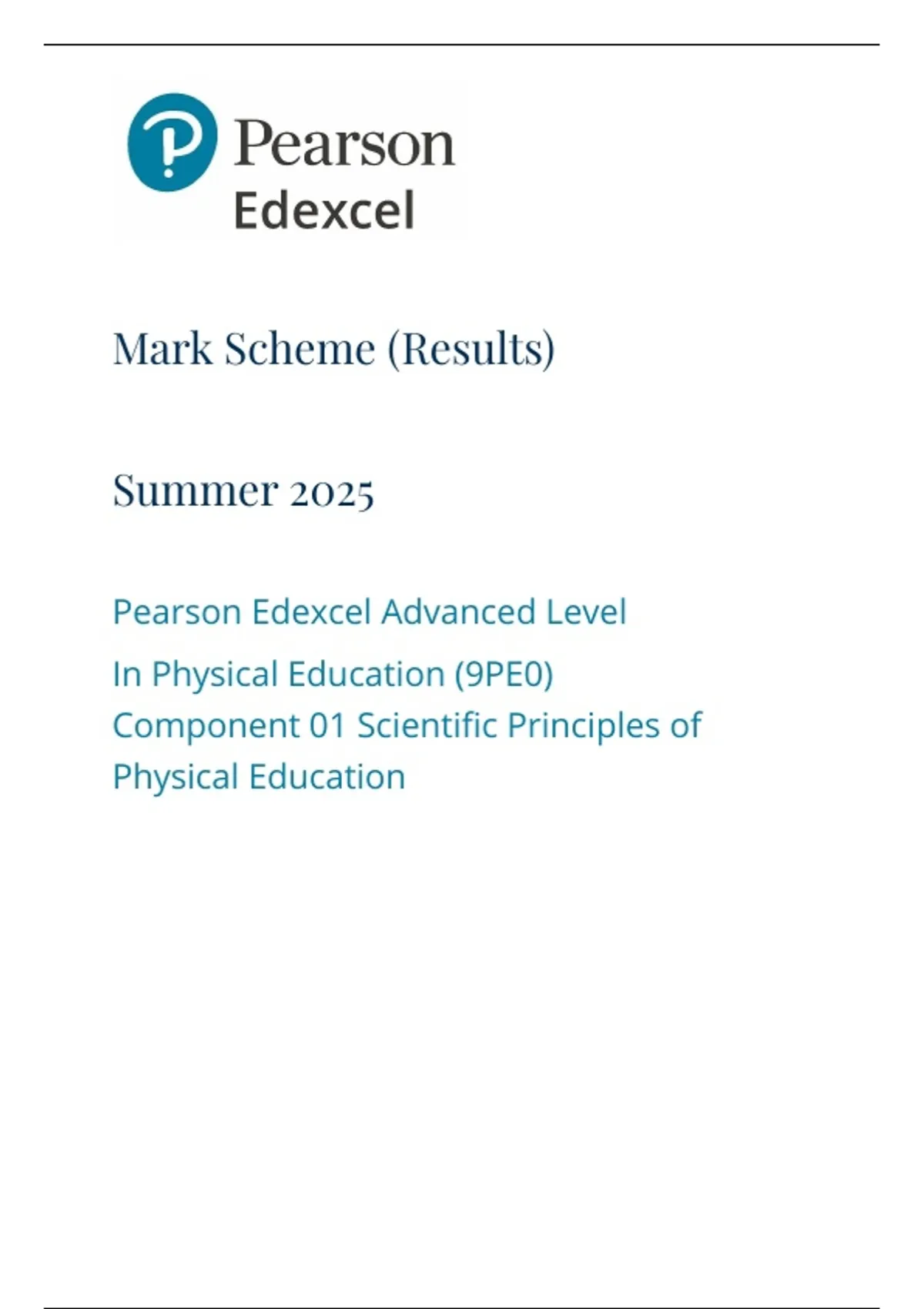 2025 Pearson Edexcel A Level PHYSICAL EDUCATION PAPER 1 QUESTION PAPER ...