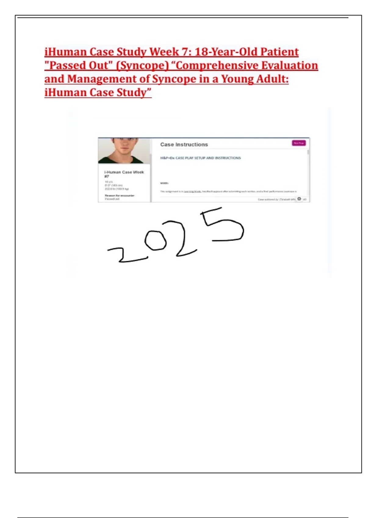 18-Year-Old Patient Passed Out (Syncope) “Comprehensive Evaluation and ...