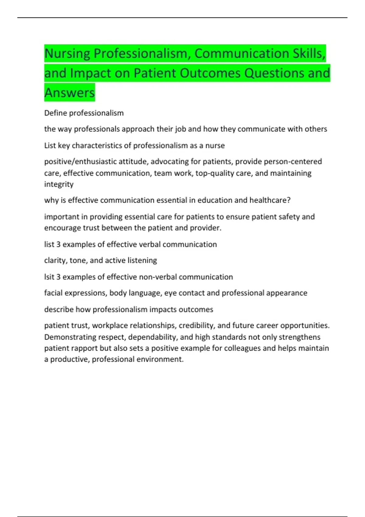 Nursing Professionalism, Communication Skills, and Impact on Patient ...