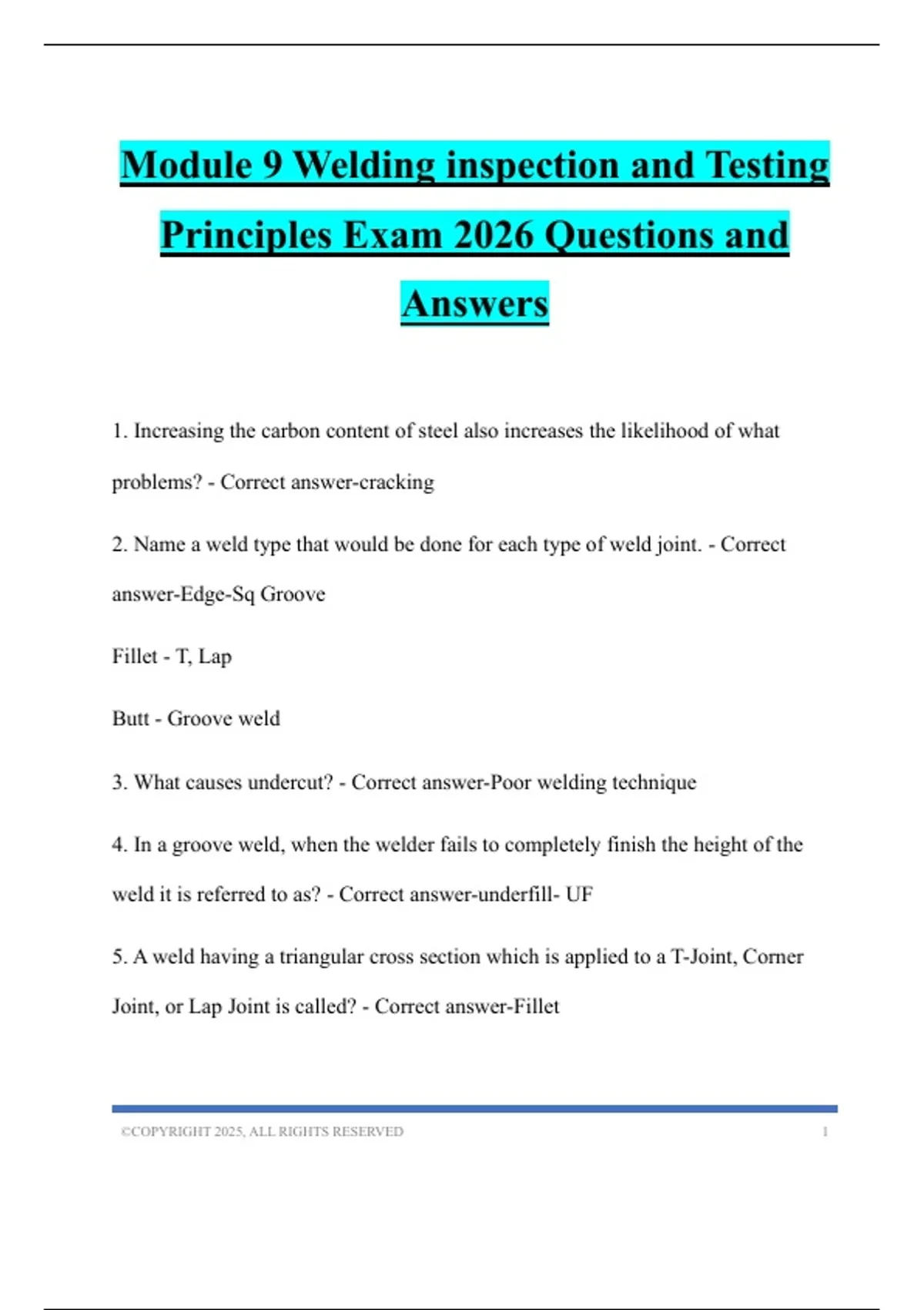 Module 9 Welding inspection and Testing Principles Exam 2026 Questions ...