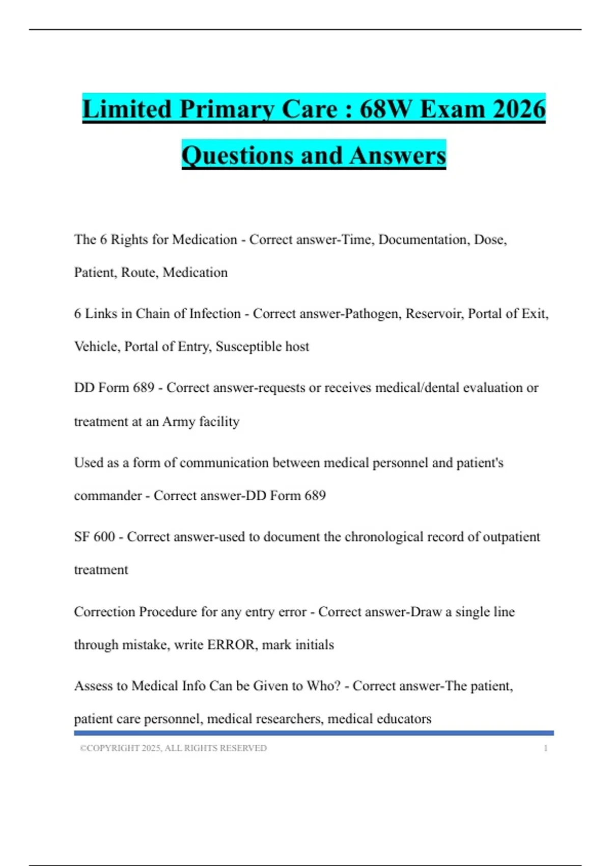 Limited Primary Care : 68W Exam 2026 Questions and Answers - 68W LPC ...