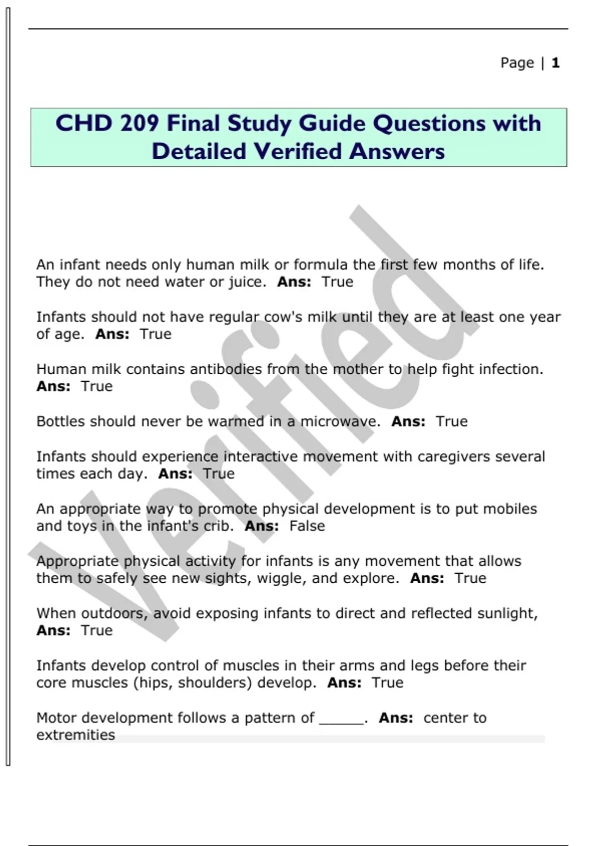 CHD 209 Final Study Guide Questions with Detailed Verified Answers ...