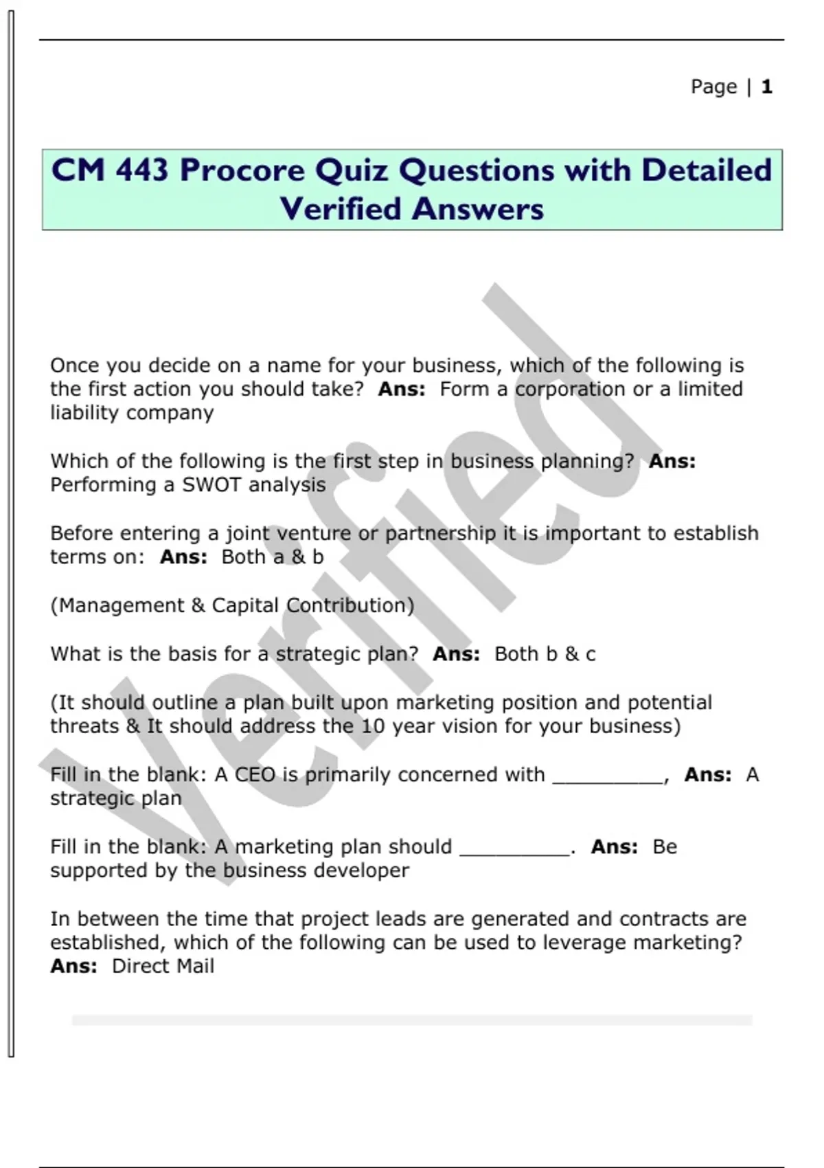 CM 443 Procore Quiz Questions with Detailed Verified Answers - CM 443 ...