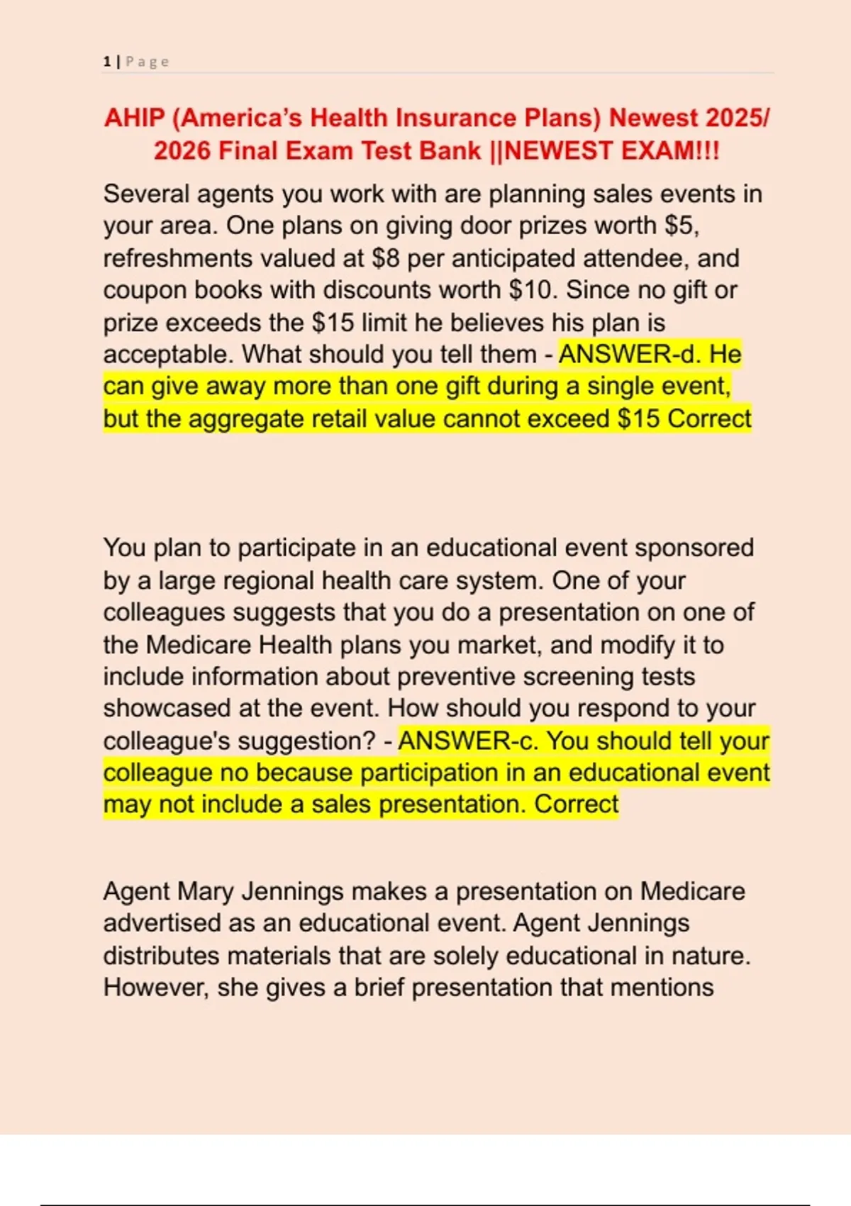 AHIP (America’s Health Insurance Plans) Newest 2025/ 2026 Final Exam ...