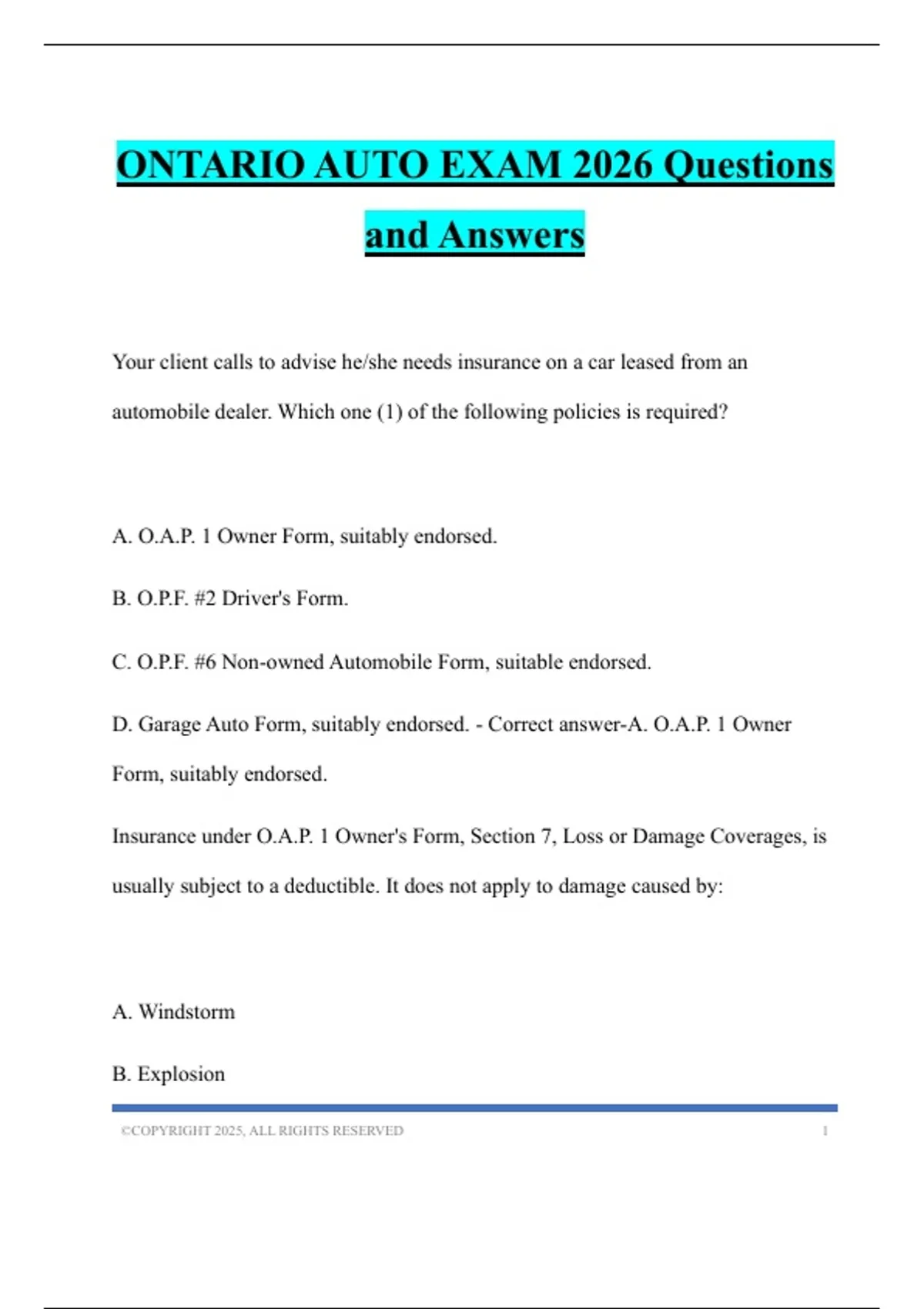 ONTARIO AUTO EXAM 2026 Questions and Answers - Ontario Gas G1 - Stuvia US