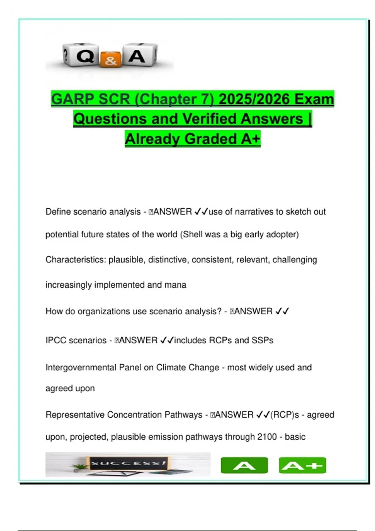 GARP SCR – Chapter 7 (2025/2026) | 100+ Questions | Climate Scenario Analysis, RCPs, SSPs & Net ...