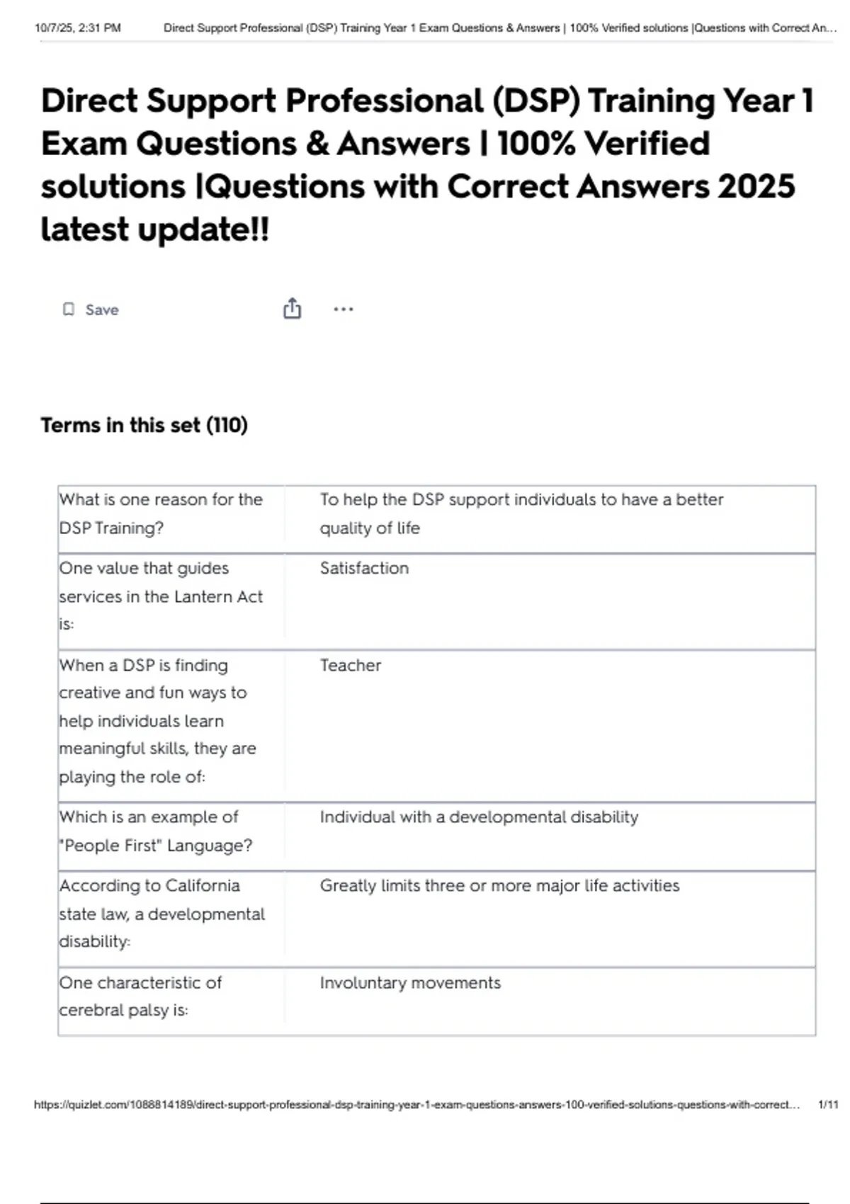 Direct Support Professional (DSP) Training Year 1 Exam Questions ...