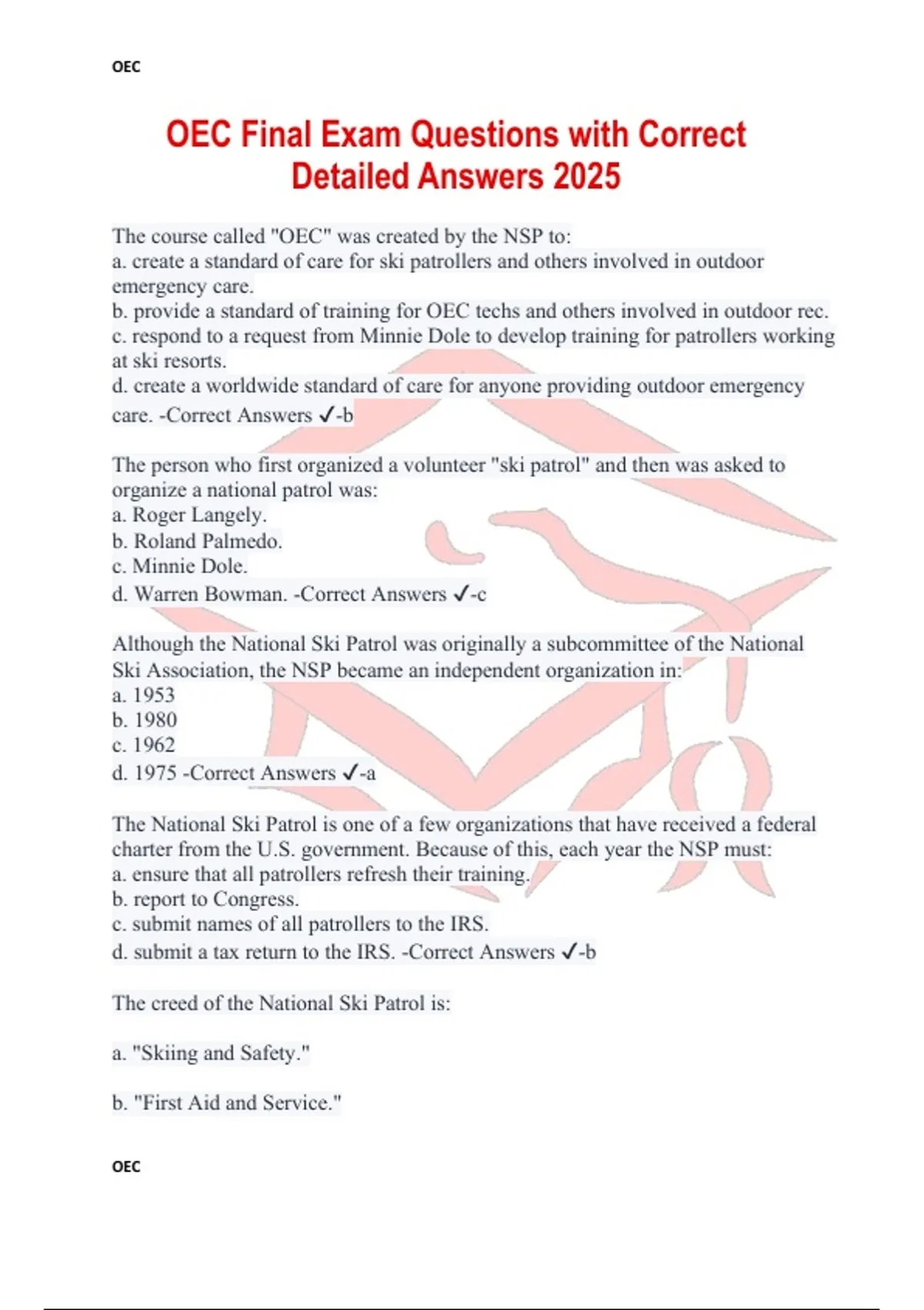 OEC Final Exam Questions with Correct Detailed Answers 2025 - OEC ...