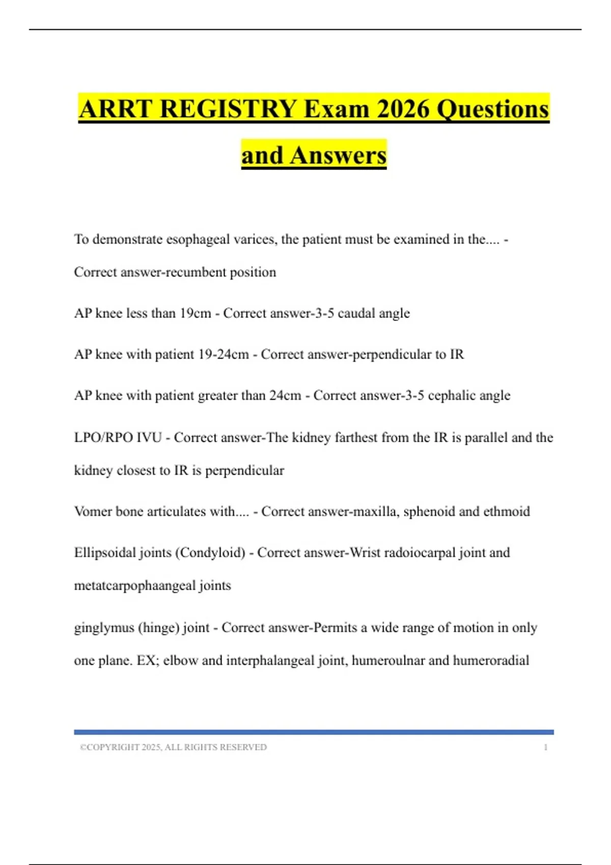 ARRT REGISTRY Exam 2026 Questions and Answers - ARRT - Stuvia US