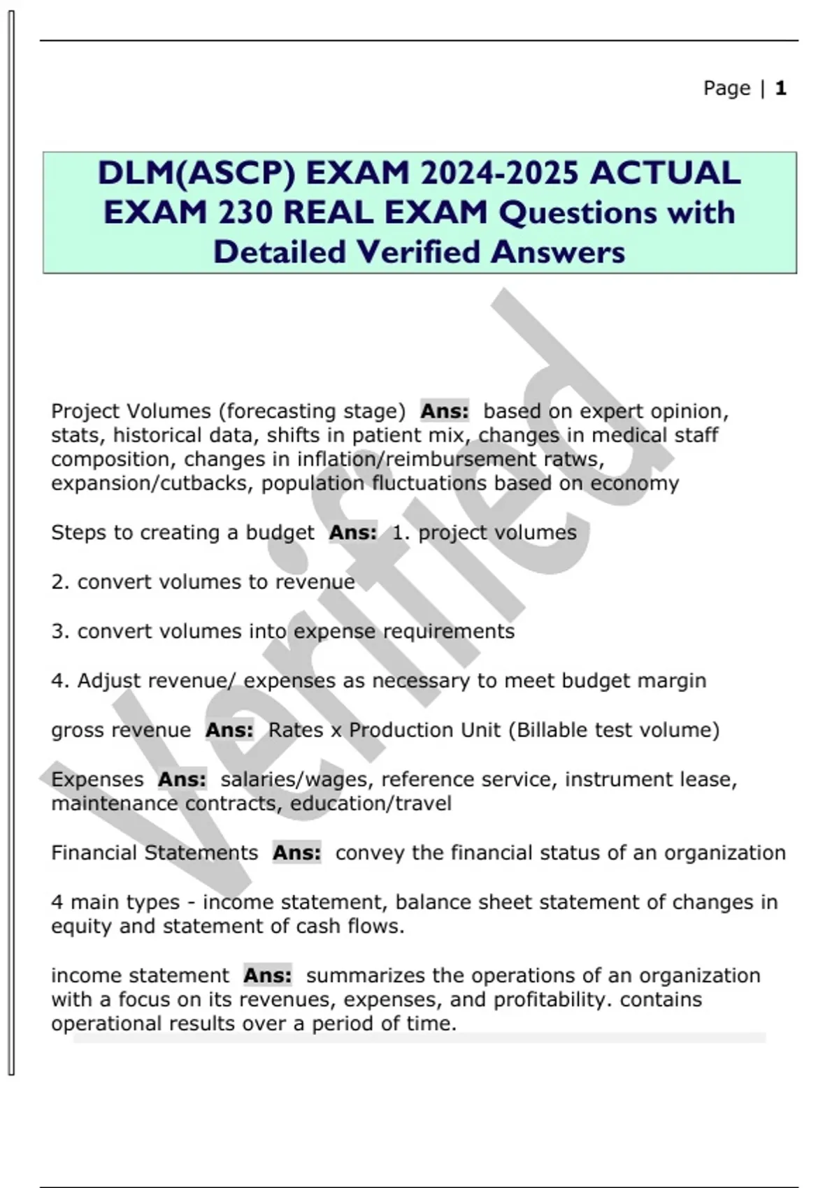 DLM(ASCP) EXAM ACTUAL EXAM 230 REAL EXAM Questions with Detailed ...