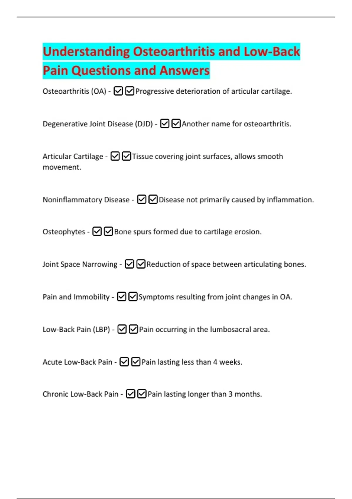 Understanding Osteoarthritis and Low-Back Pain Questions and Answers ...