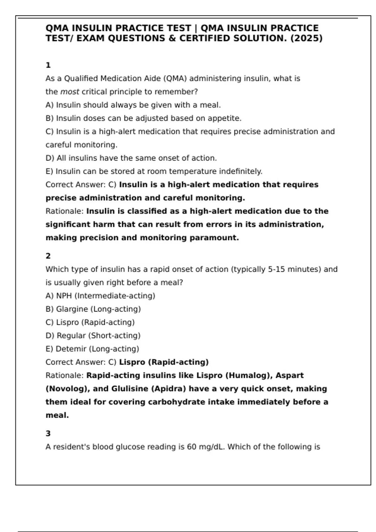 QMA Insulin Practice Exam 2025 – Qualified Medication Aide ...