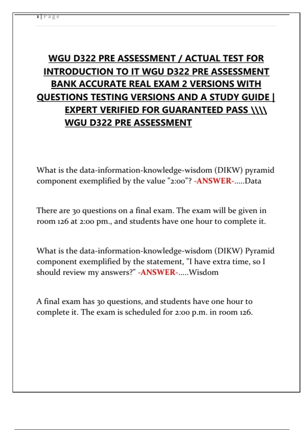 WGU D322 Introduction to IT Pre-Assessment 2025 | Real Exam Questions and Study Guide (Verified ...