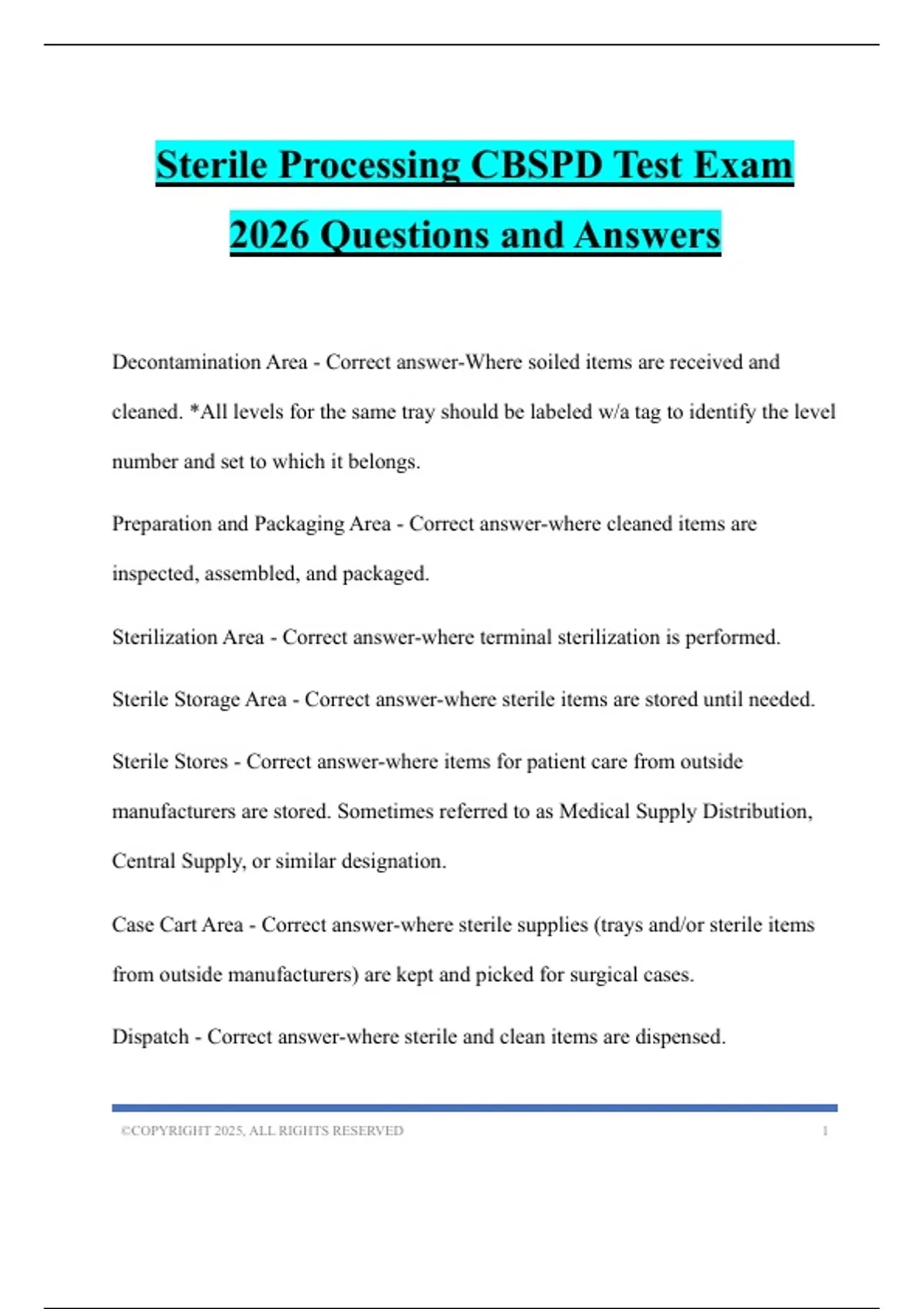 Sterile Processing CBSPD Test Exam 2026 Questions and Answers - CBSPD ...