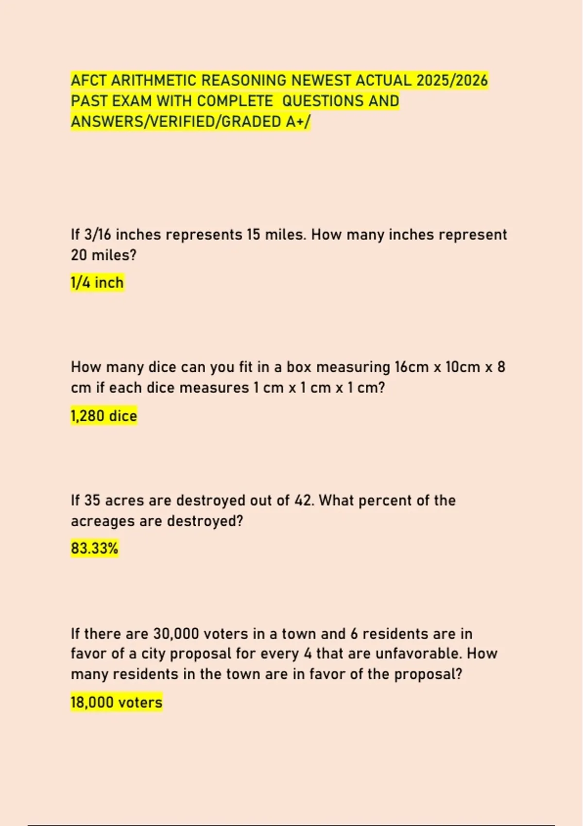 AFCT ARITHMETIC REASONING NEWEST ACTUAL 2025/2026 PAST EXAM WITH ...