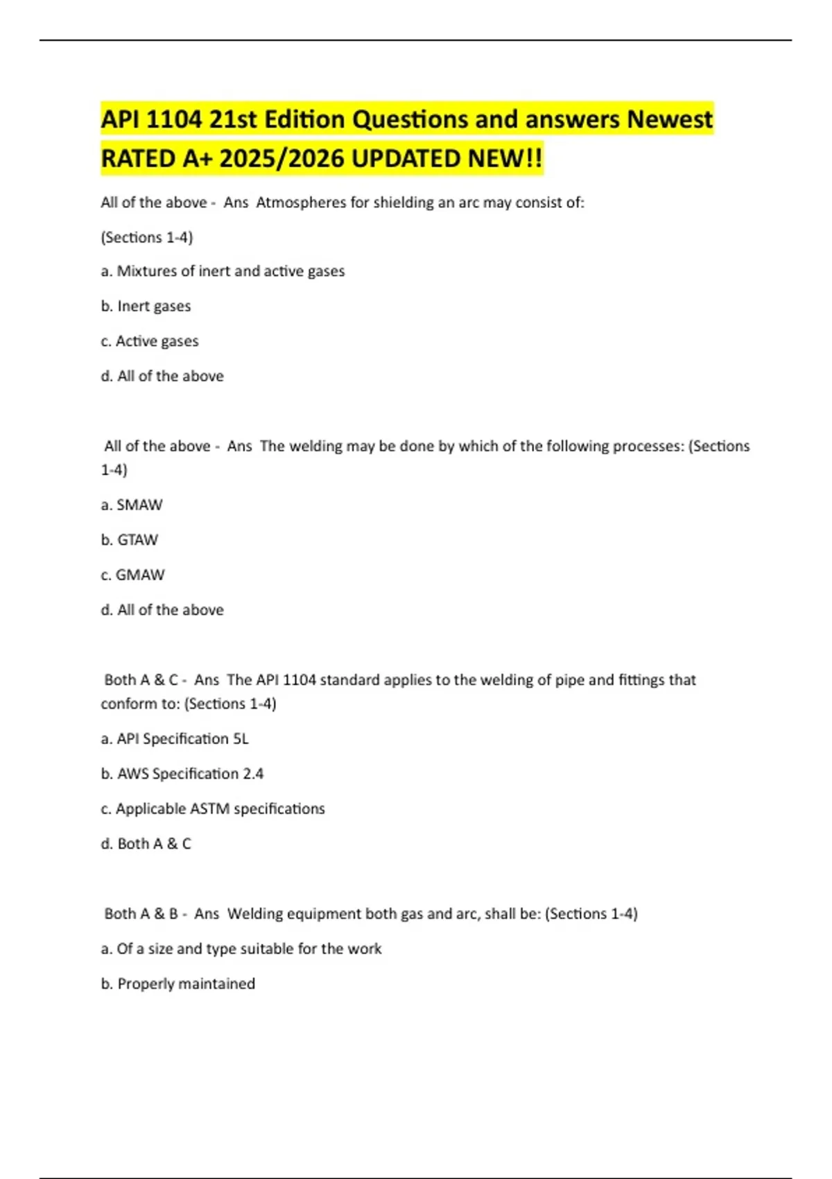 API 1104 21st Edition Questions and answers Newest RATED A+ 2025/2026 ...