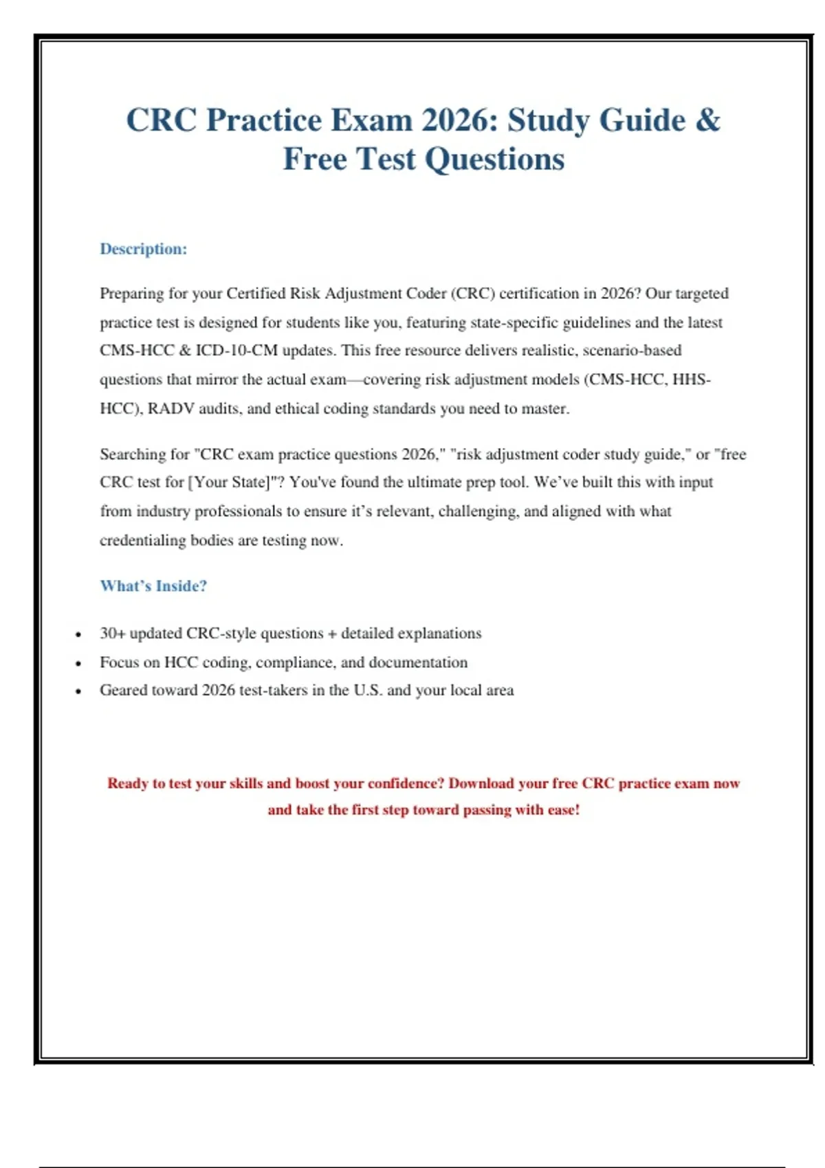 CRC Exam Practice Test 2026: Free Questions & Answers - CRC.. - Stuvia US