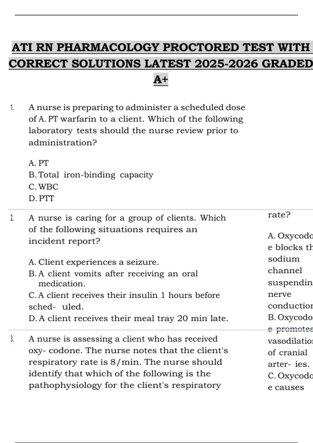 ATI RN Pharmacology Proctored Test – Correct Solutions Latest 2025–2026 ...