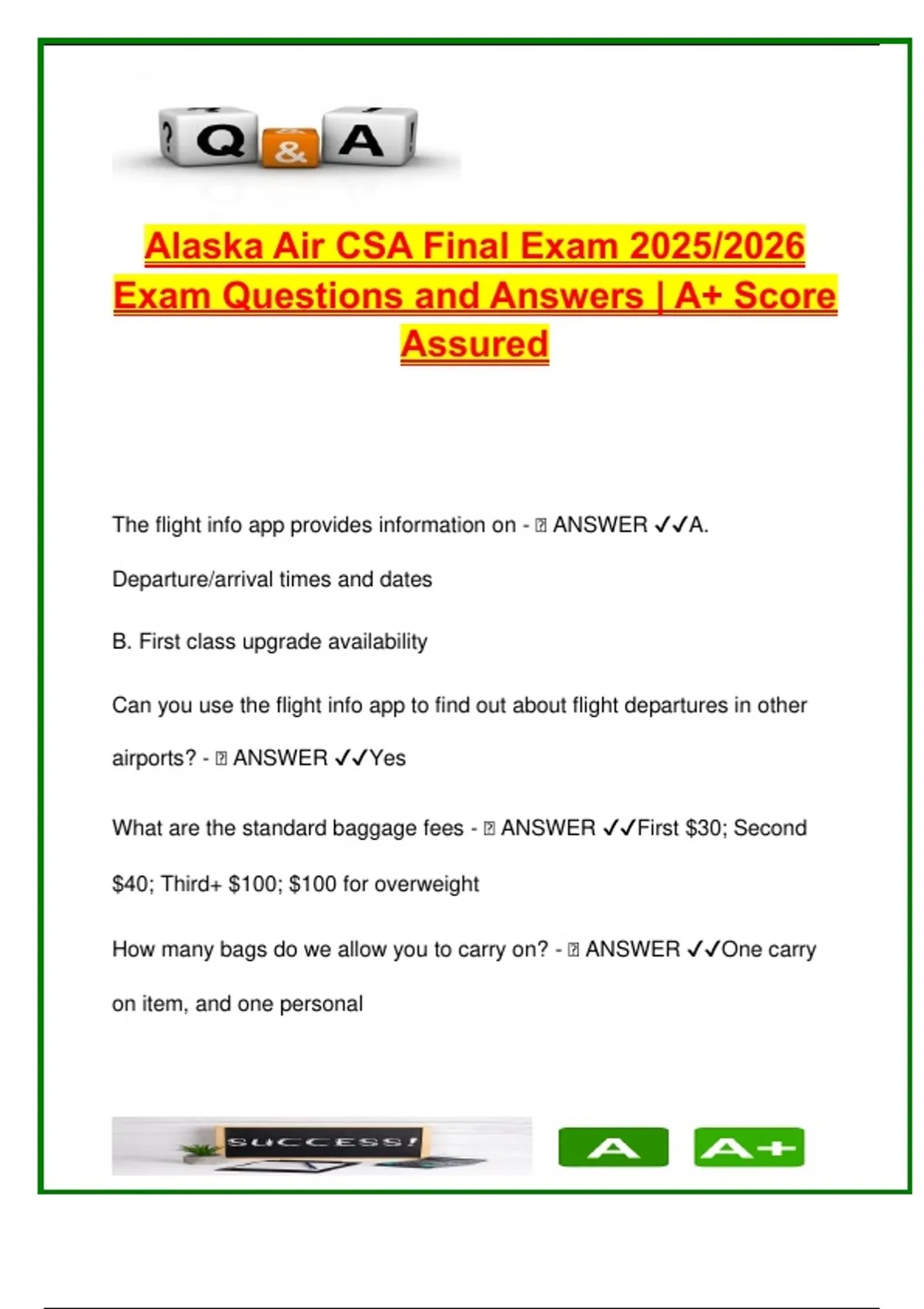 Alaska Airlines CSA Final Exam | 2025/2026 | 100+ Questions with ...