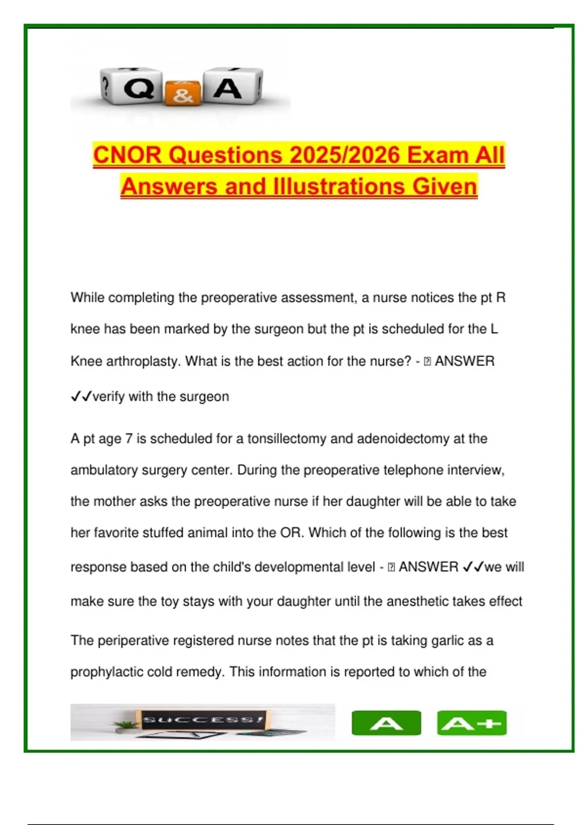 CNOR Exam Questions 2025 | 74 Solved Questions | Perioperative Nursing ...