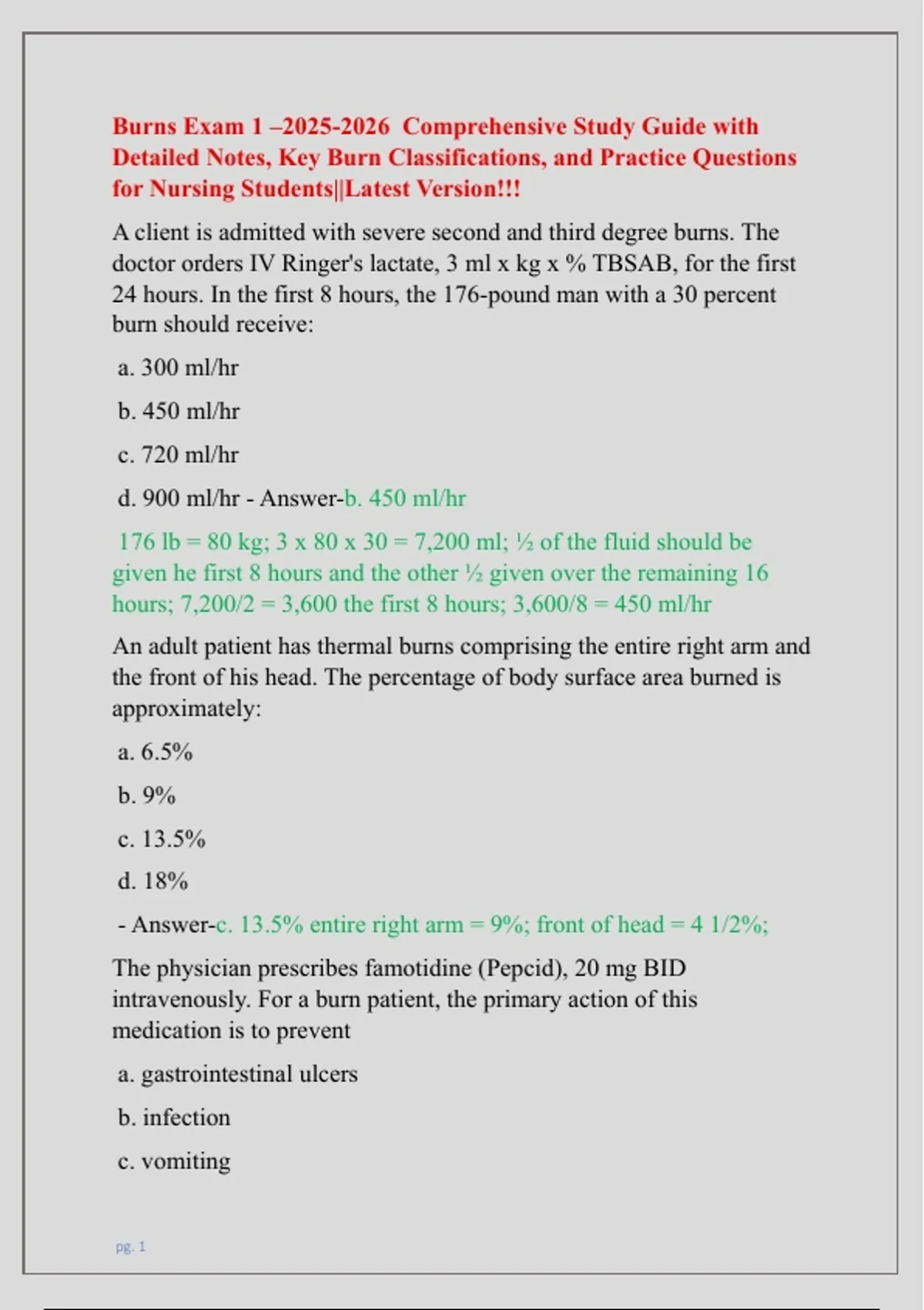 Burns Exam 1 – Comprehensive Study Guide with Detailed Notes, Key Burn ...