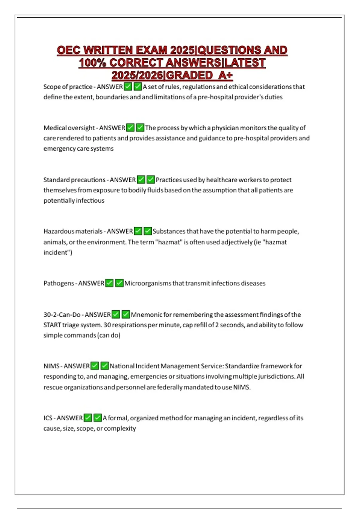All OEC TEST QUESTIONS AND 100% CORRECT ANSWERS|LATEST 2025/2026|GRADED ...