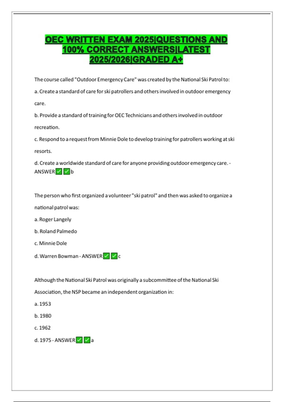 OEC WRITTEN EXAM 2025|QUESTIONS AND 100% CORRECT ANSWERS|LATEST 2025/ ...